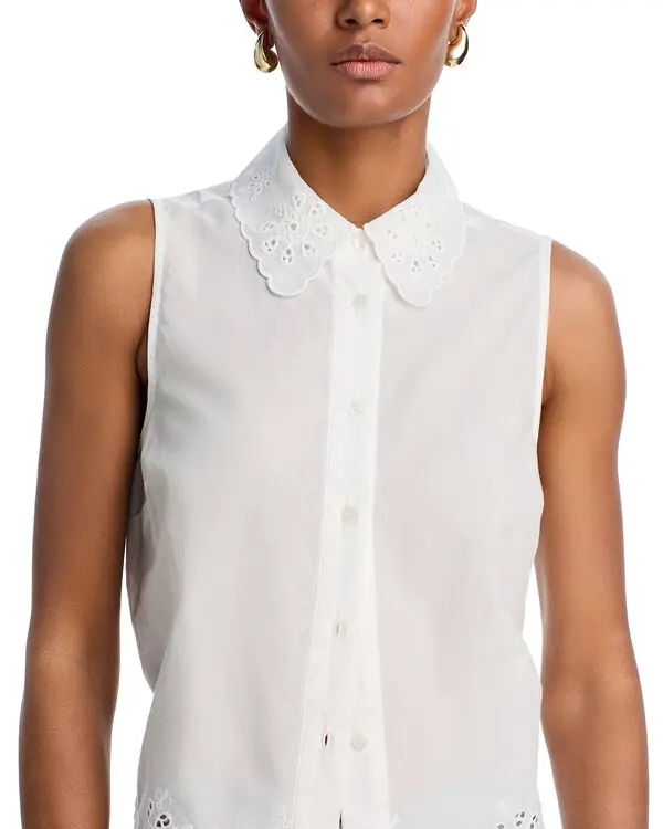 Aqua Eyelet Trim Sleeveless Shirt