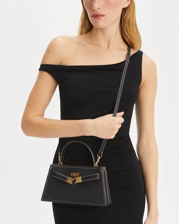 Tory Burch Petite Lee Radziwill Leather Tote - Black
