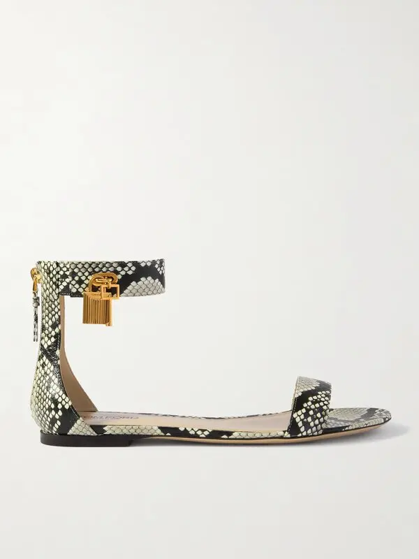 TOM FORD Embellished Snake-effect Leather Sandals - Animal Print