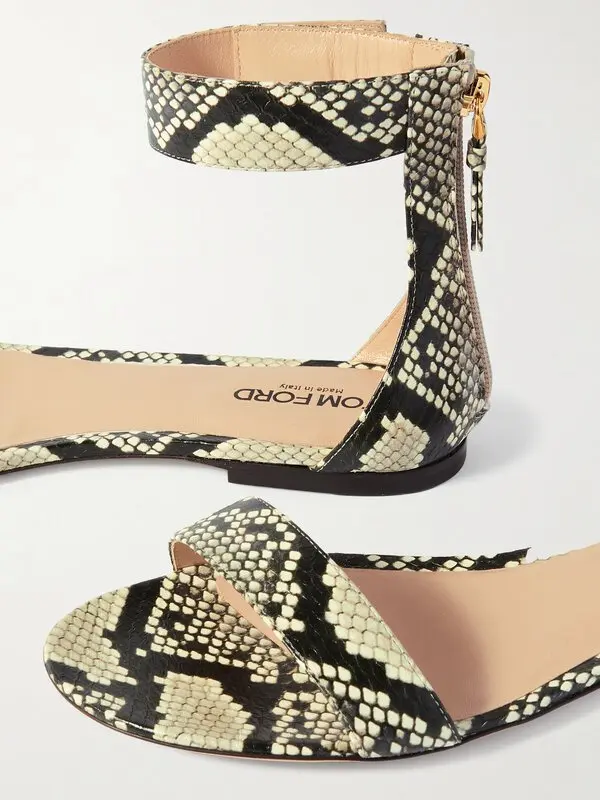 TOM FORD Embellished Snake-effect Leather Sandals - Animal Print
