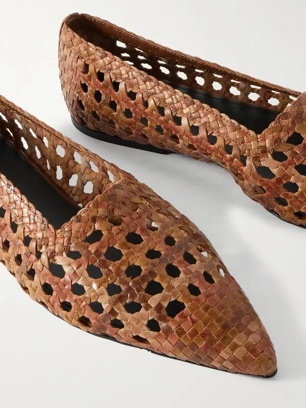 Loro Piana Ayame Woven Leather Flats - Brown