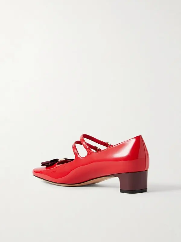 FERRAGAMO Vara Bow-embellished Patent-leather Mary Jane Pumps - Red