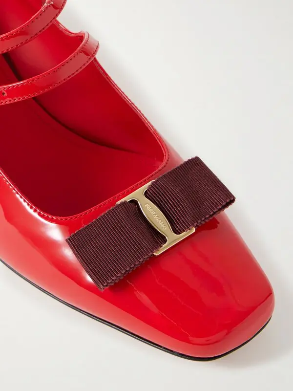 FERRAGAMO Vara Bow-embellished Patent-leather Mary Jane Pumps - Red
