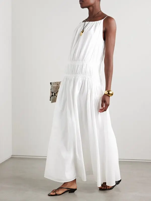 Another Tomorrow Gathered Tiered Organic Cotton-poplin Maxi Dress - White