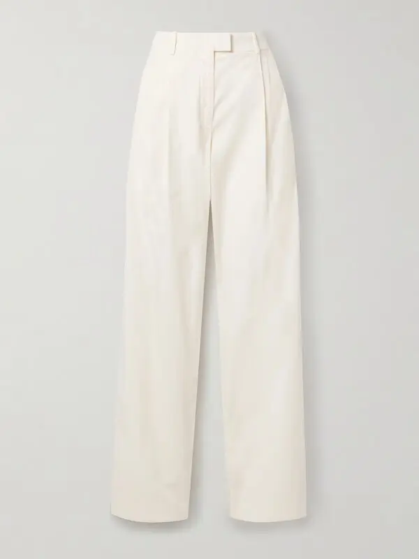 Another Tomorrow Pleated Wide-leg Organic Cotton-blend Pants - Neutrals