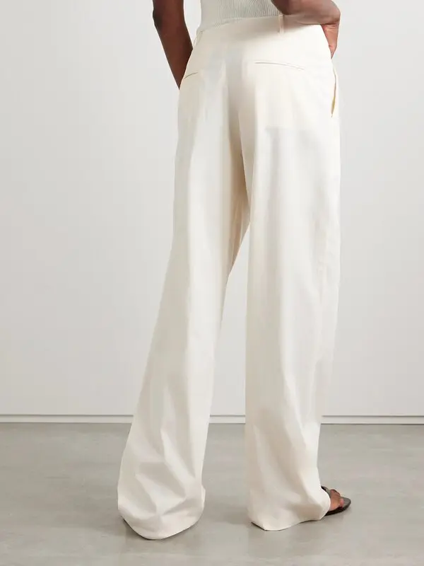 Another Tomorrow Pleated Wide-leg Organic Cotton-blend Pants - Neutrals