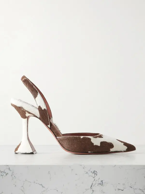 Amina Muaddi Holli Cow-print Slingback Pumps - Brown