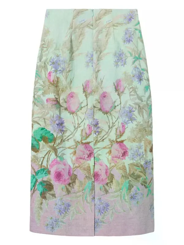 La DoubleJ Floral Stamp Pencil Skirt - Green