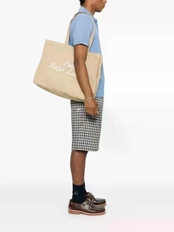 Polo Ralph Lauren Embroidered-logo Canvas Tote Bag - Neutrals