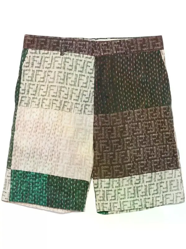Fendi Ff Linen Shorts - Green