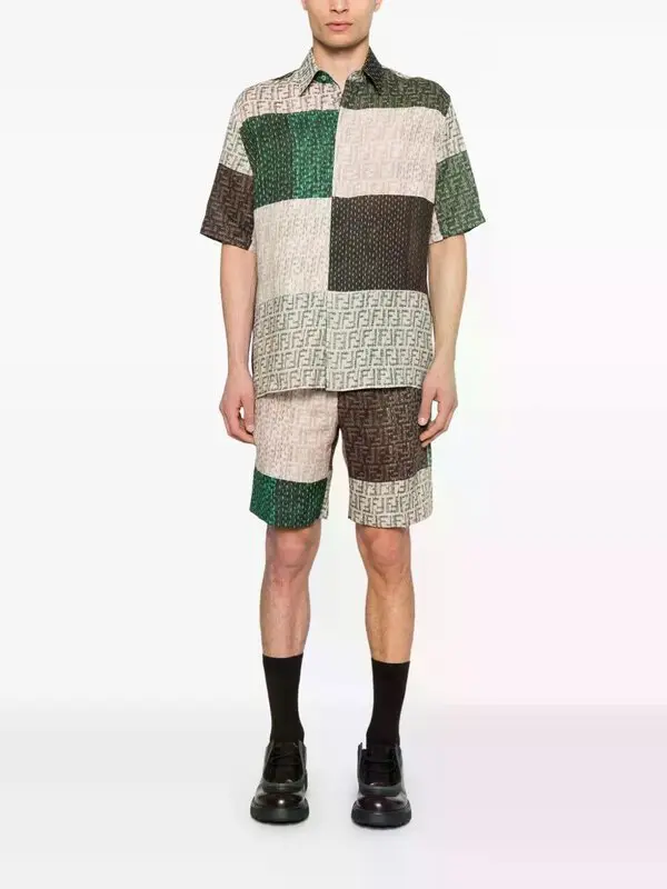 Fendi Ff Linen Shorts - Green