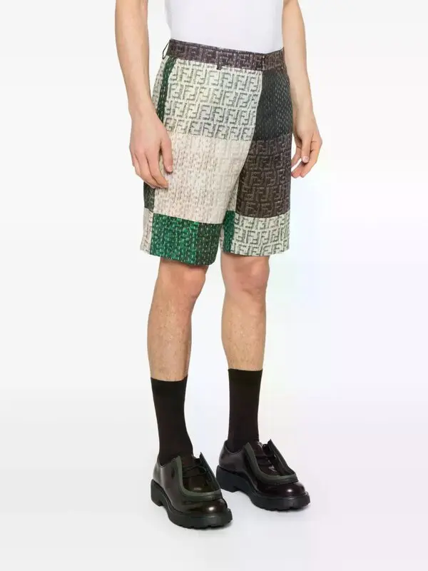 Fendi Ff Linen Shorts - Green