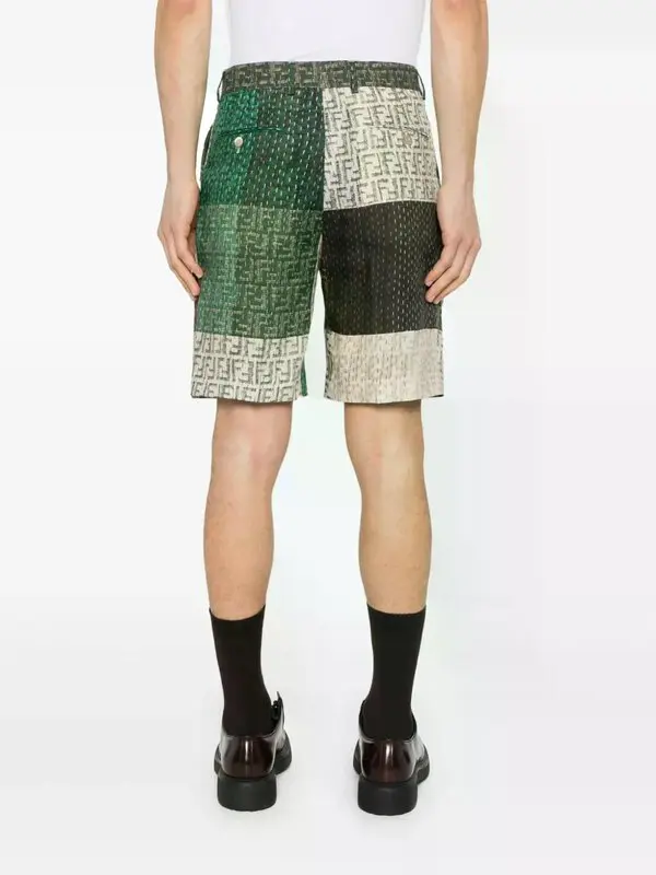 Fendi Ff Linen Shorts - Green