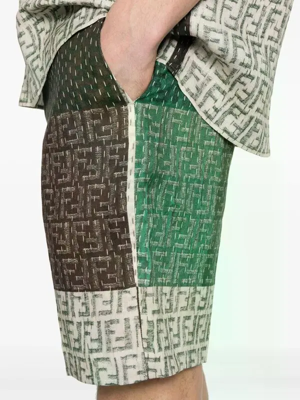 Fendi Ff Linen Shorts - Green