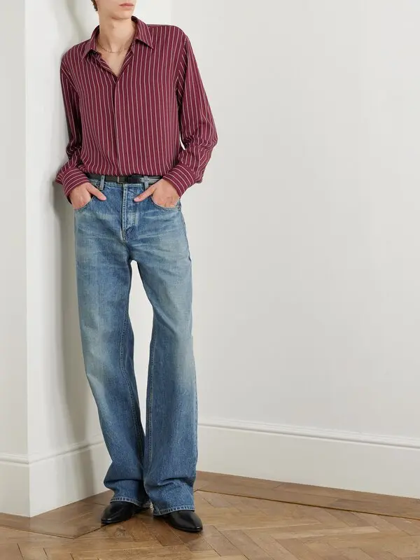 Saint Laurent Pinstriped Crepe Shirt - Red