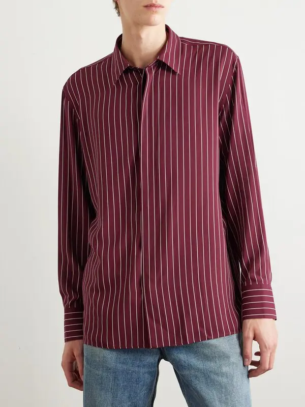 Saint Laurent Pinstriped Crepe Shirt - Red