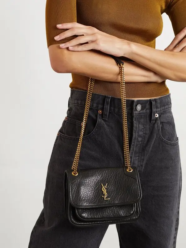 Saint Laurent Niki Mini Crinkled-leather Shoulder Bag - Black