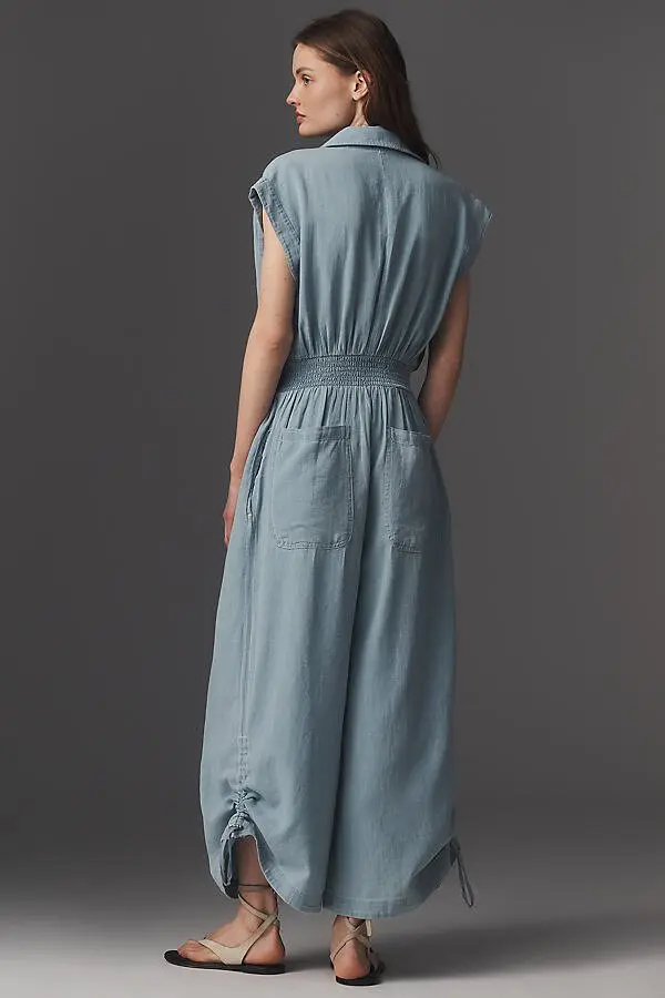 Anthropologie 100% Cotton Wide-leg Jumpsuit - Light Denim
