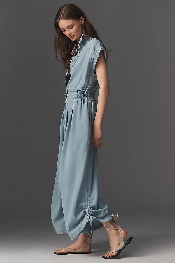 Anthropologie 100% Cotton Wide-leg Jumpsuit - Light Denim