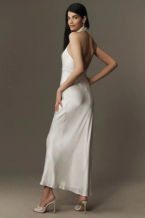 strapless open back dress COBERO HIGH COWL NECK ASYMMETRIC SHOULDER TIE UP OPEN BACK MAXI DRESS main image 1