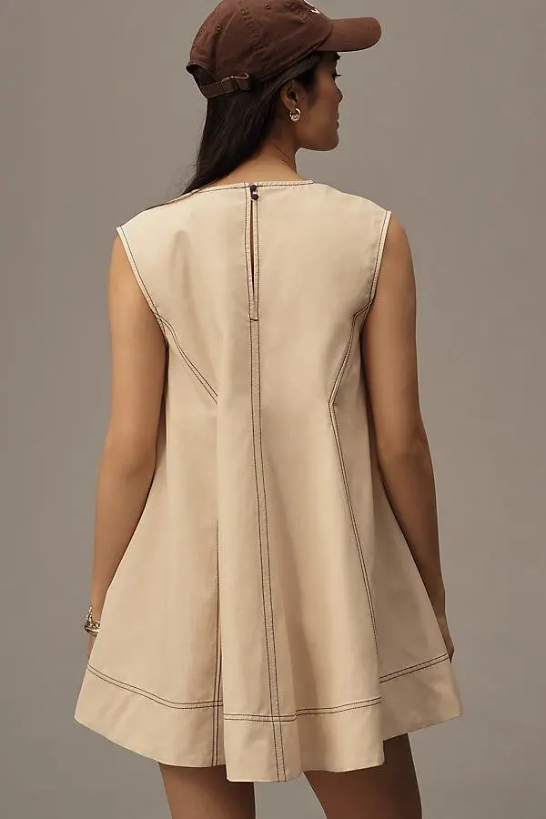Maeve Sleeveless V-Neck Mini Swing Dress In Beige - 37% Off | Editorialist