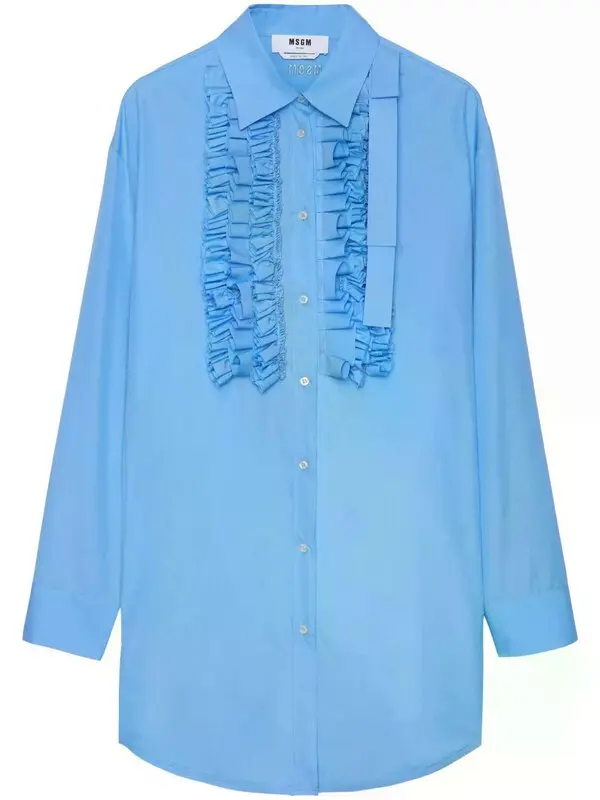 MSGM Ruffled Poplin Mini Dress - Blue