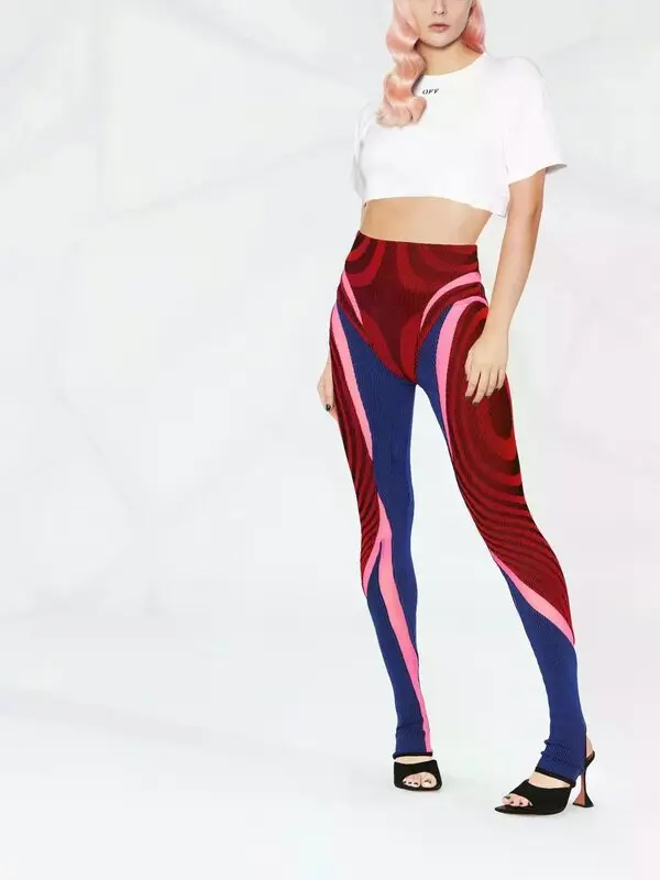 PAOLINA RUSSO Panelled Ribbed Leggings - Red
