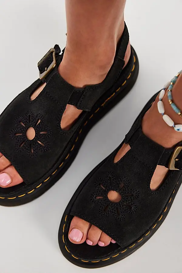 Dr. Martens Dunnet Flower Sandals - Black