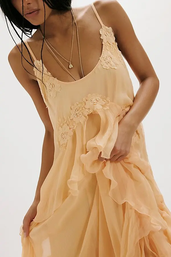 NIGEL PRESTON Floating Angel Chiffon Maxi Dress - Apricot Sherbert
