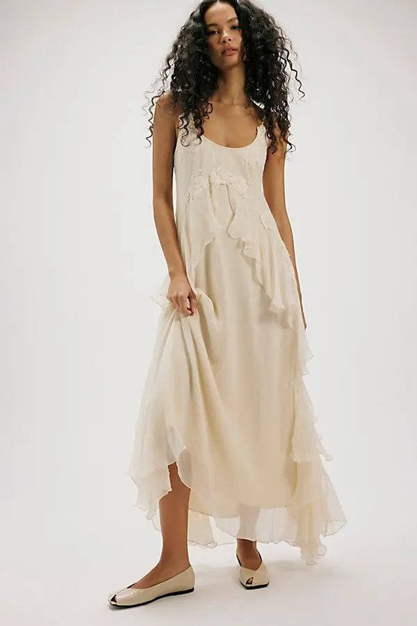 NIGEL PRESTON Floating Angel Chiffon Maxi Dress - Cream