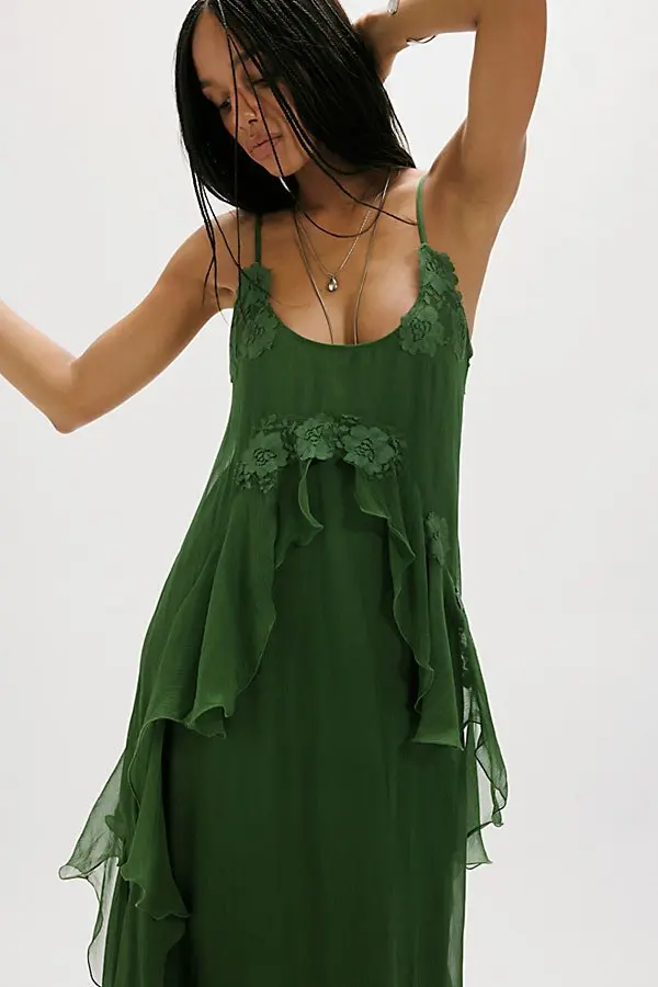 NIGEL PRESTON Chiffon Maxi Dress - Four Leaf Clover