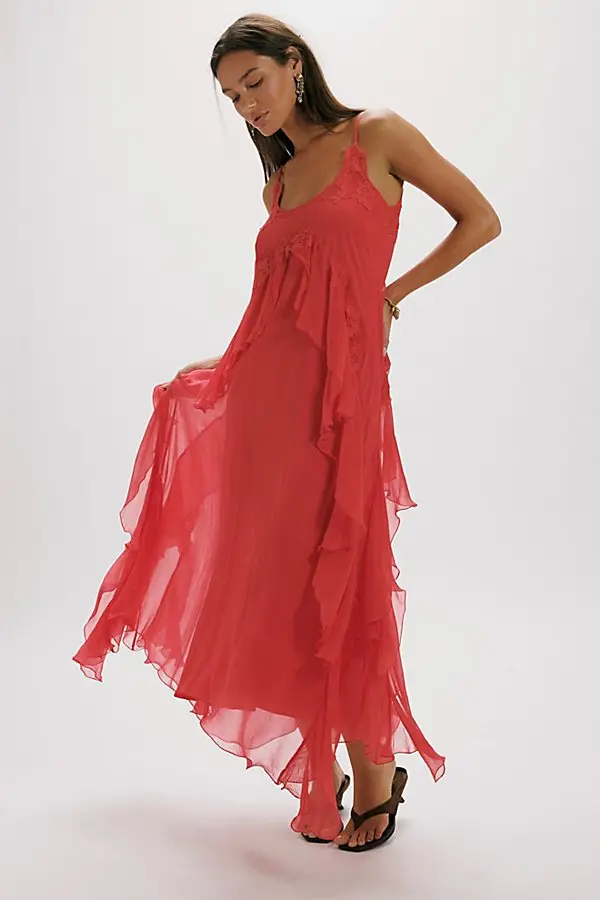 NIGEL PRESTON Chiffon Maxi Dress - Poppy Red
