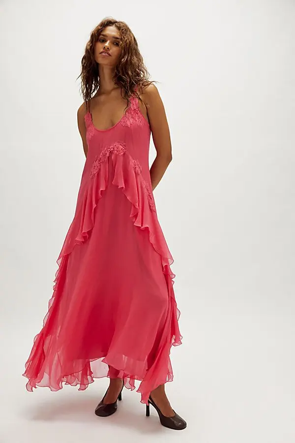 NIGEL PRESTON Floating Angel Chiffon Maxi Dress - Winterberry