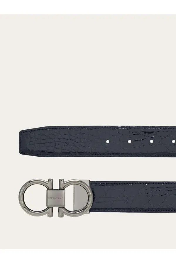 FERRAGAMO Adjustable Gancini Crocodile Leather Belt