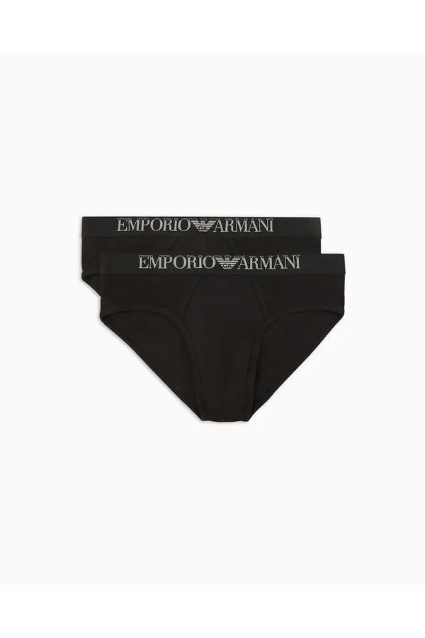 Emporio Armani Two-pack Of Ribbed Cotton Briefs With Logo Band - Black
