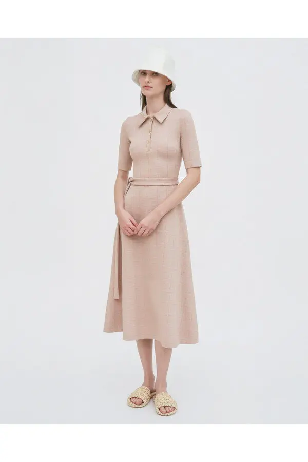 Rosetta Getty Plaid Interlock Jacquard Polo Dress