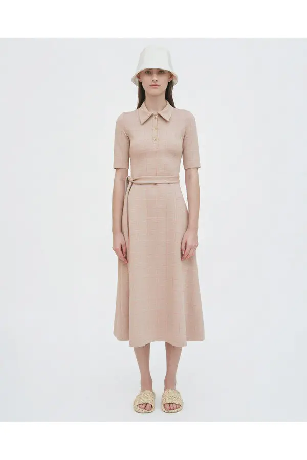 Rosetta Getty Plaid Interlock Jacquard Polo Dress