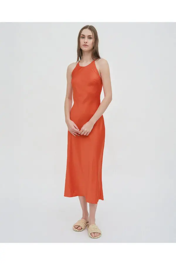 Rosetta Getty Bias Crewneck Silk Satin Slip Dress