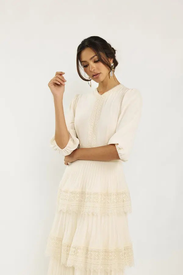 Ellie Makir Lace Tier Maxi Dress - Red | Editorialist