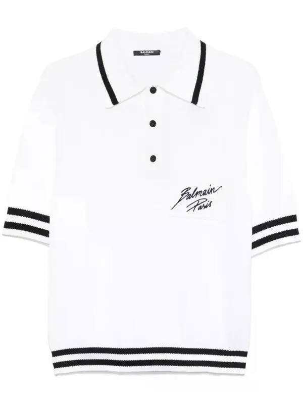 Balmain Logo Signature-embroidered Polo Shirt - White