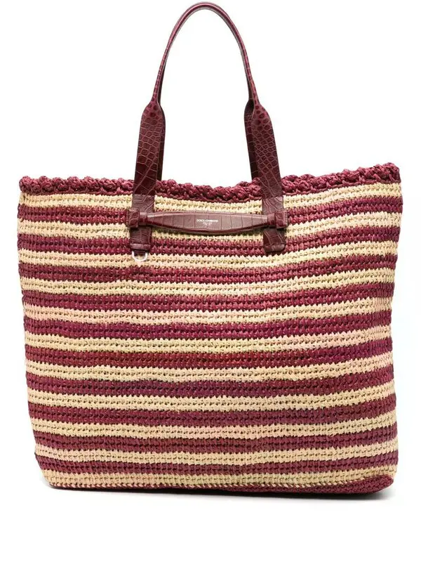 Dolce & Gabbana Striped Raffia Tote Bag - Red