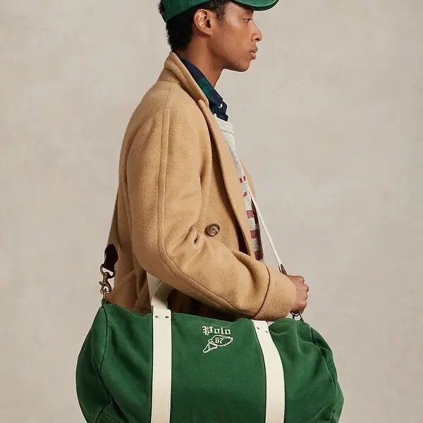 Ralph Lauren Embroidered Canvas Duffle - Green/cream