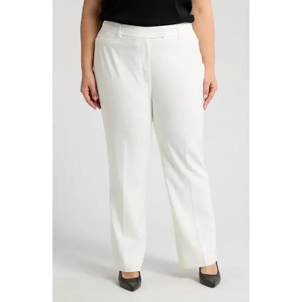 TAHARI ASL Bird Eye Straight Leg Pants - White