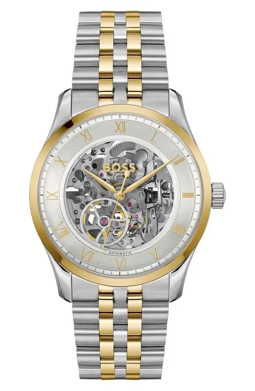 BOSS Principle Skeleton Automatic Bracelet Watch - Silver White