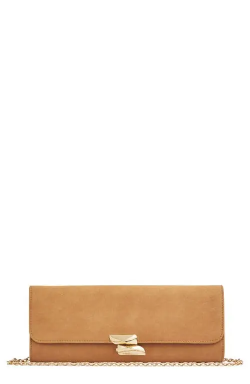 LK BENNETT Florence Curve Flap Leather Clutch - Trench