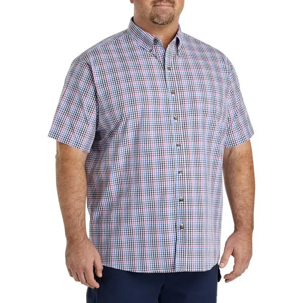 HARBOR BAY BY DXL Big & Tall Easy-care Plaid Sport Shirt - Black Pink