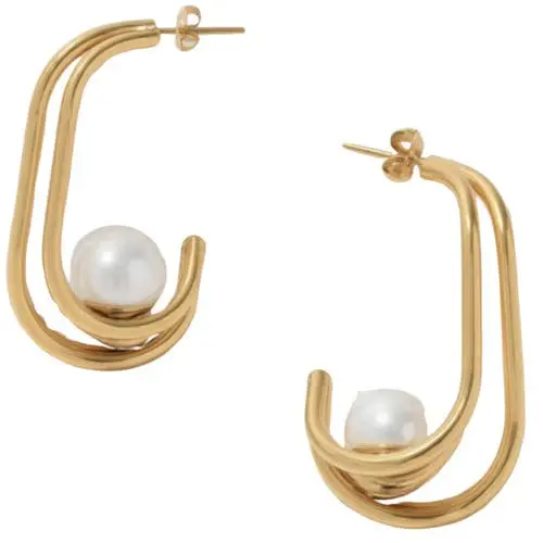 AKALIA Thalia Faux Pearl Hoop Earrings - Gold