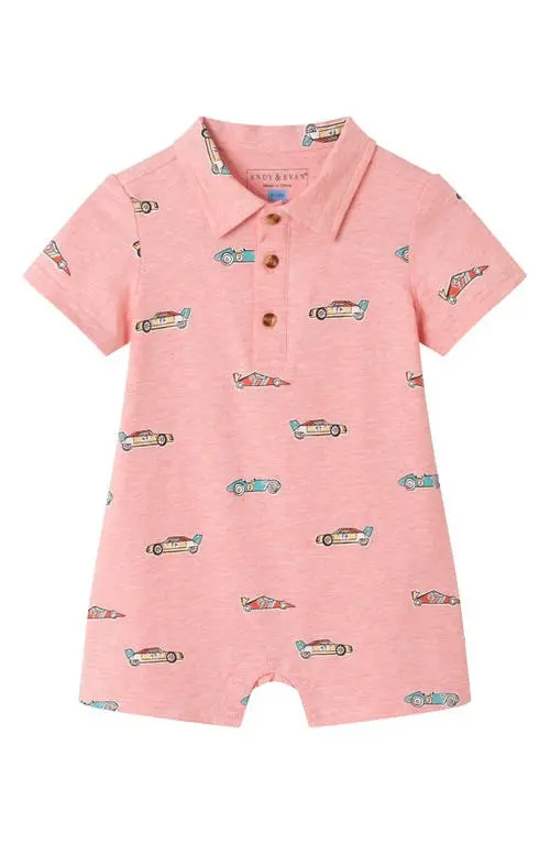 Andy & Evan Print Polo Romper - Coral