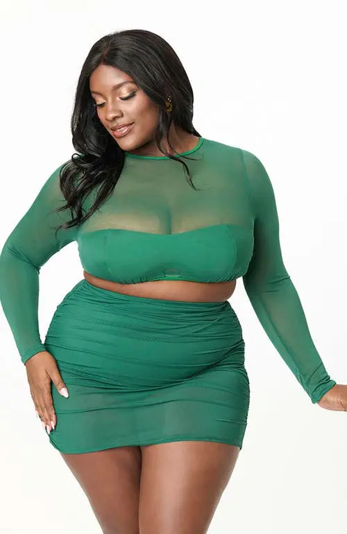 Unique Vintage Mesh Long Sleeve Swim Top - Green