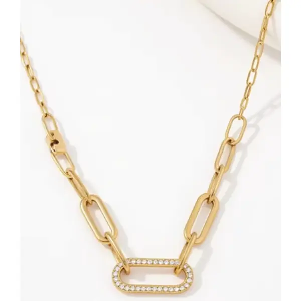 AKALIA Waterproof 18k And Cubic Zirconia Maillon Link Necklace - Gold